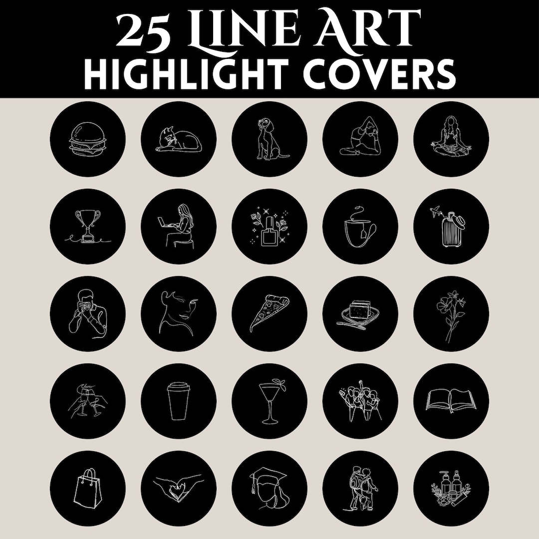 25 Black Line Art Instagram Highlight Covers | Black & White IG Story ...