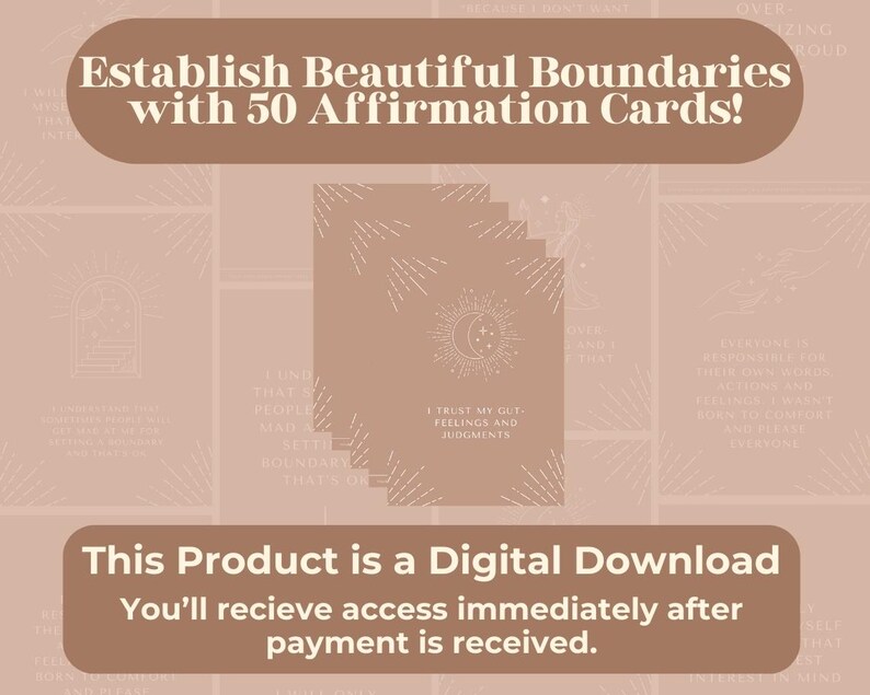 50 Beautiful Boundaries Affirmation Cards | Positive Affirmations Cards | Editable Canva Graphic ...