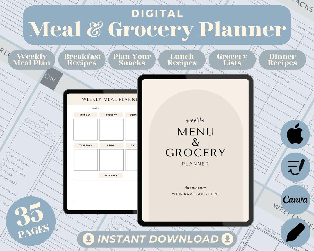Weekly Meal Grocery Planner | Goodnotes, Ipad, Notability, Canva ...