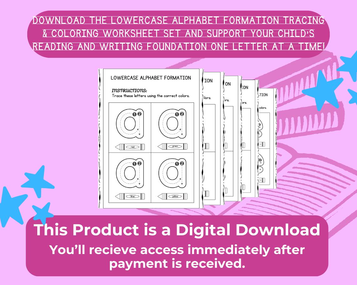 Lowercase Alphabet Tracing Coloring Worksheets | 26 Printable Pages ...