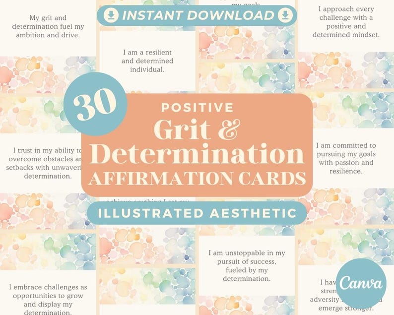 30 Grit & Determination Affirmation Cards | Positive Affirmations for ...