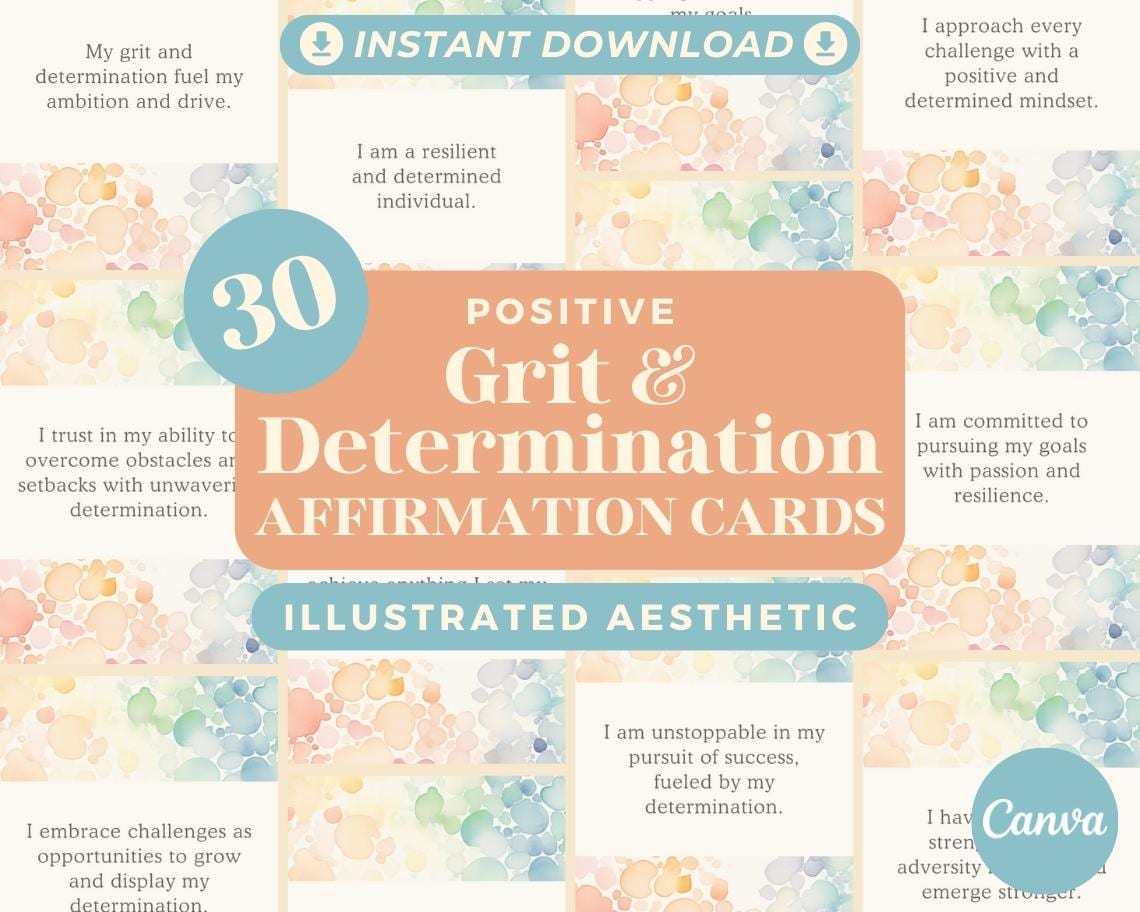 30 Grit & Determination Affirmation Cards | Positive Affirmations for ...