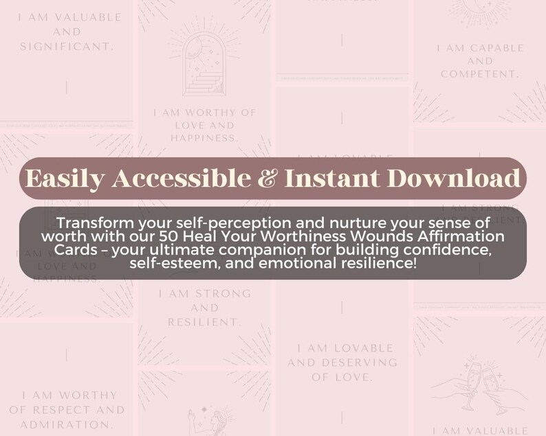 50 Worthiness Wounds Affirmation Cards | Positive Affirmations Cards | Editable Canva Graphic ...