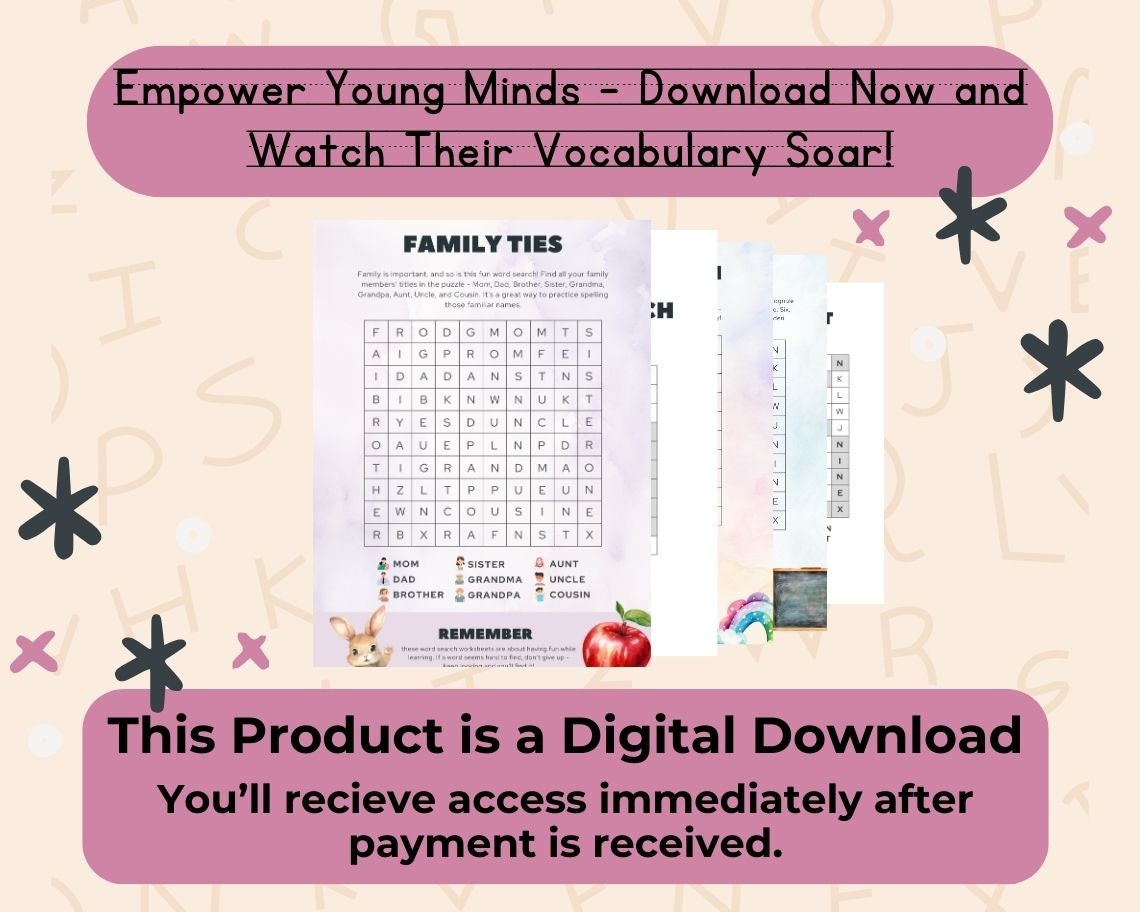 Kids Word Search Puzzle Children's Learning Sheet Teach Kids & Toddlers ...