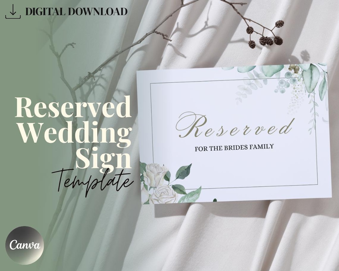 Reserved Wedding Sign Template | Editable Canva Design | Instant ...