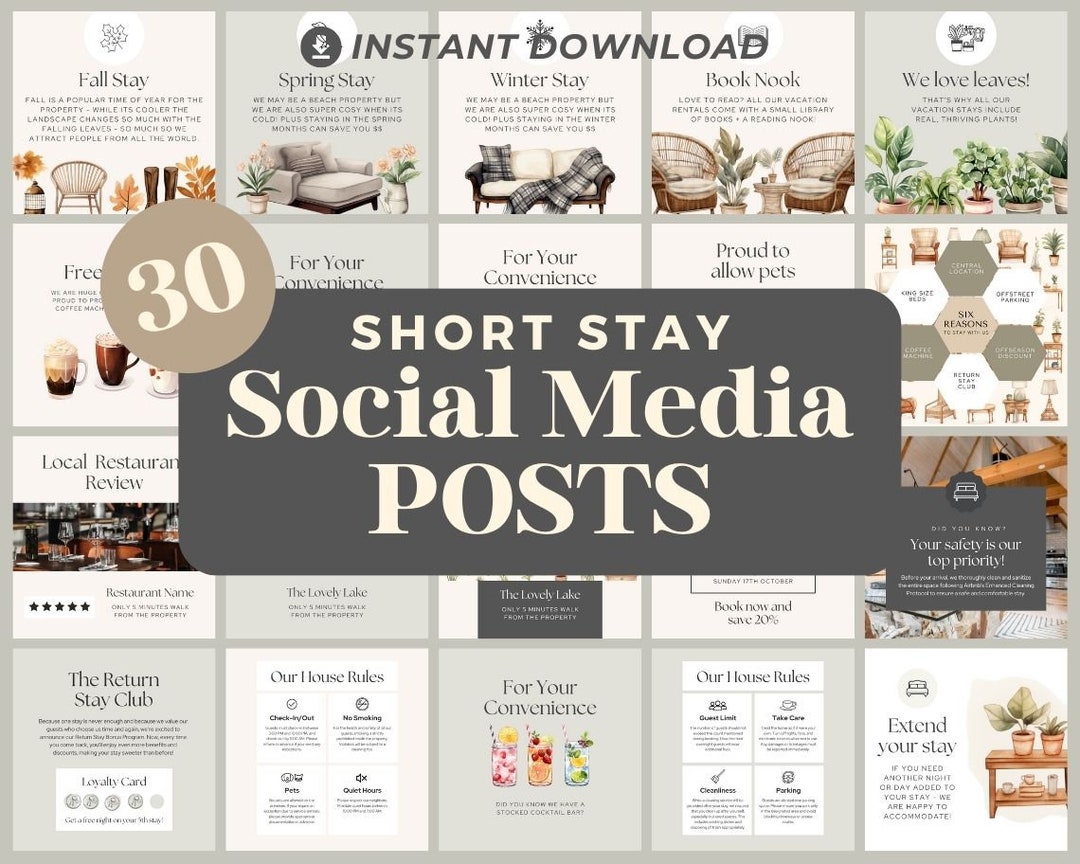 Short Stay Instagram Posts | 30 Social Media Graphics | Air Bnb Hotel ...