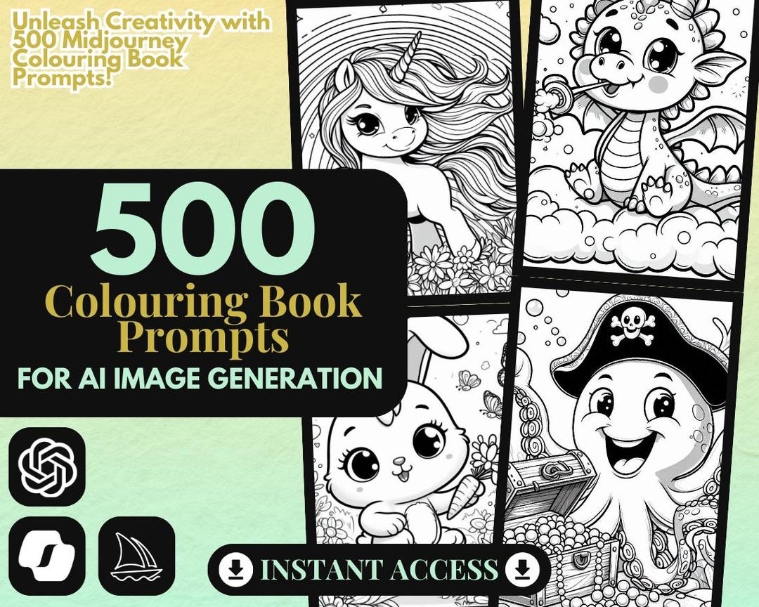 500 Midjourney Colouring Book Prompts | AI Graphic Design Prompt Bundle ...