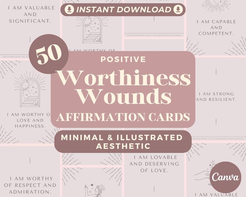 50 Worthiness Wounds Affirmation Cards | Positive Affirmations Cards ...