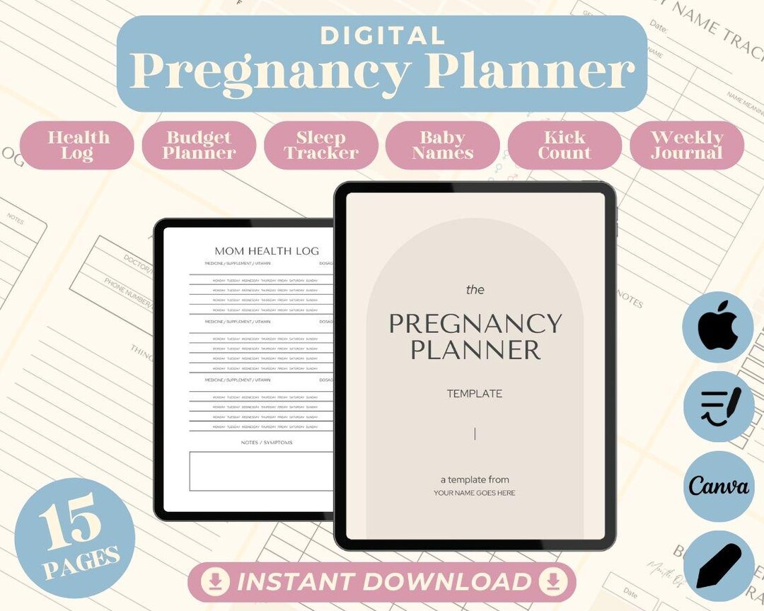 Pregnancy Planner | Goodnotes, Ipad, Notability, Canva | Daily/weekly ...