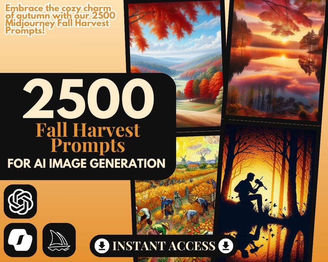 2500 Midjourney Fall Harvest Prompts | AI Graphic Design Prompt Bundle ...