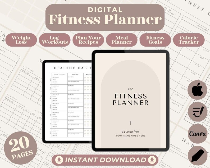 Digital Fitness Planner | Goodnotes, Ipad, Notability, Canva | Daily ...
