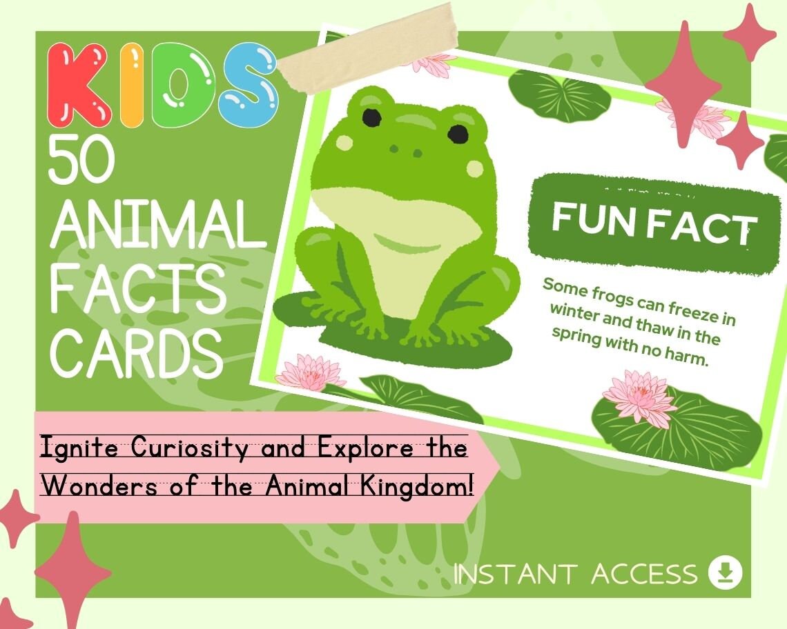 Kids 50 Animal Facts Cards Children's Learning Sheet Teach Kids ...