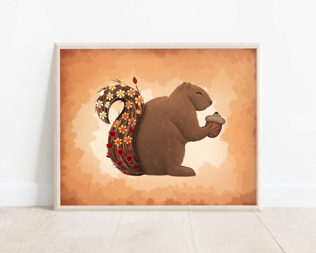 Autumn Squirrel Art Print Fall Wall Decor 8x10 - Etsy