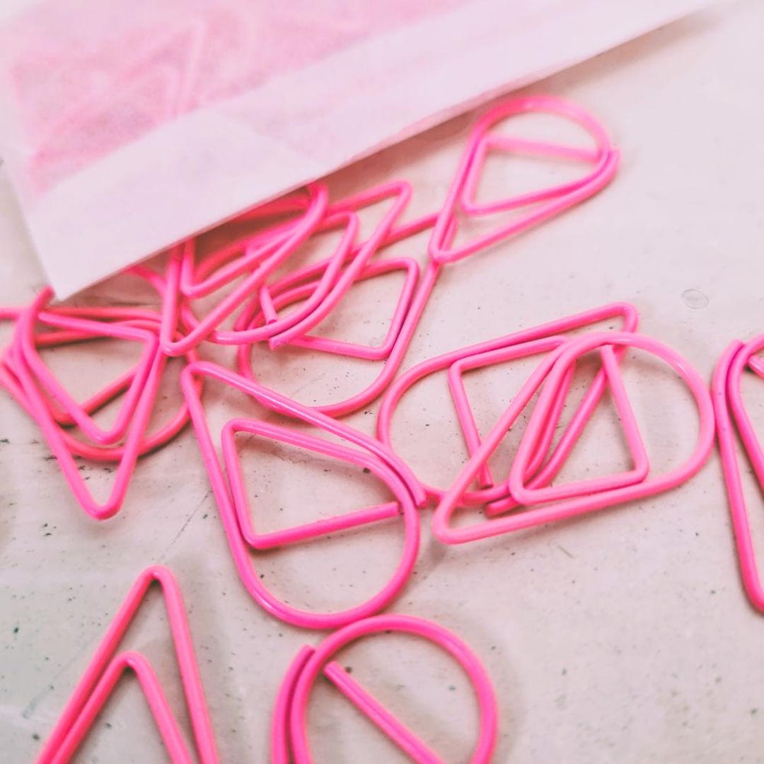 100 Pieces Neon Pink Paper Clips - Teardrop Paper Clips - Metal Paper ...