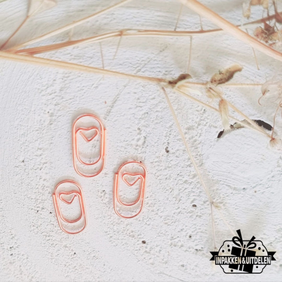 100 Pieces Paper Clips in Rose Gold With Small Heart in It - Metal ...