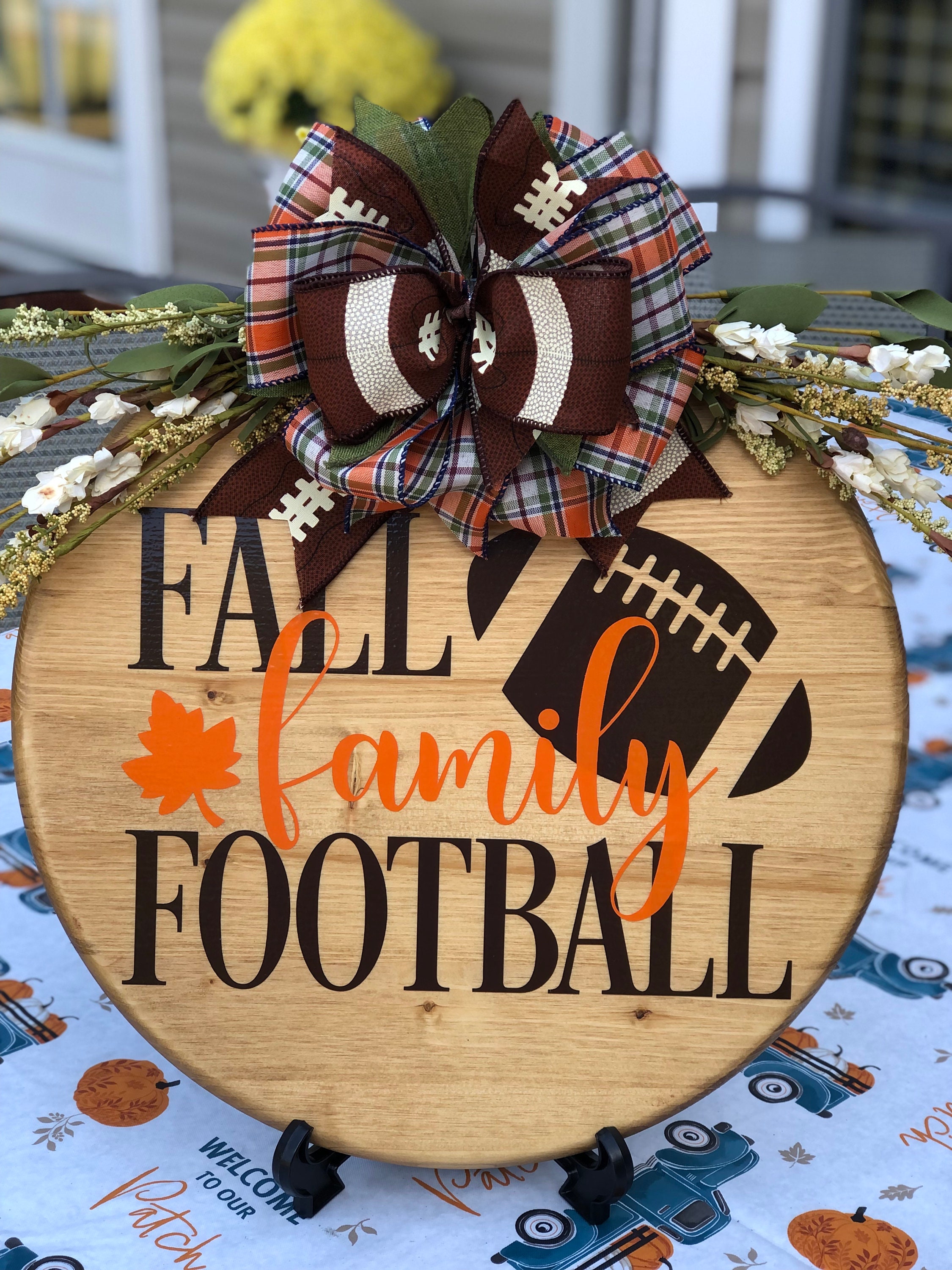 Fall Family and Football Wooden Door Hanger - Etsy