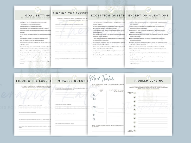 Solution Focused Therapy Worksheet Bundle, SFBT, Therapy Worksheets ...