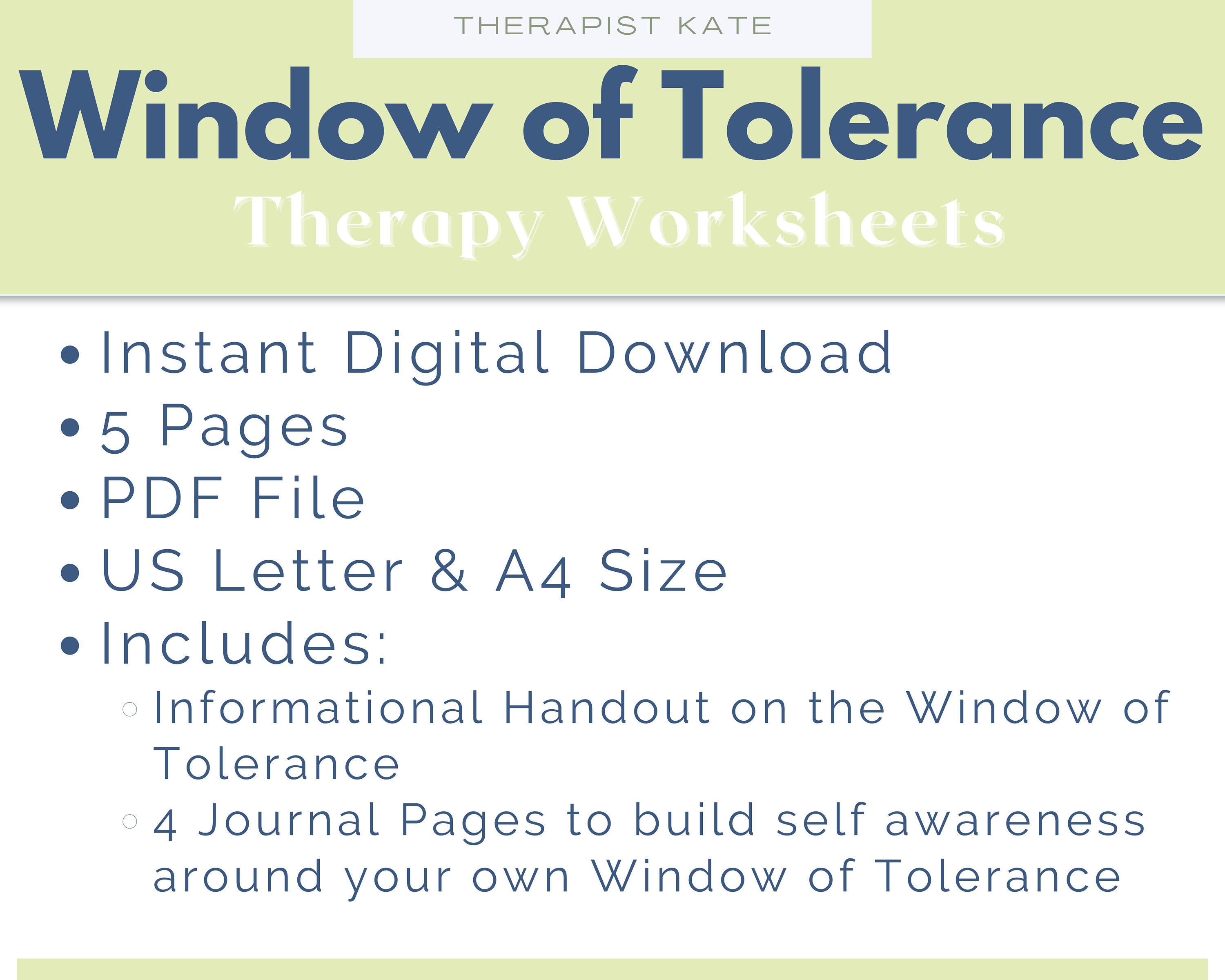 Window of Tolerance Therapy Worksheets, Emotional Regulation, Therapist ...