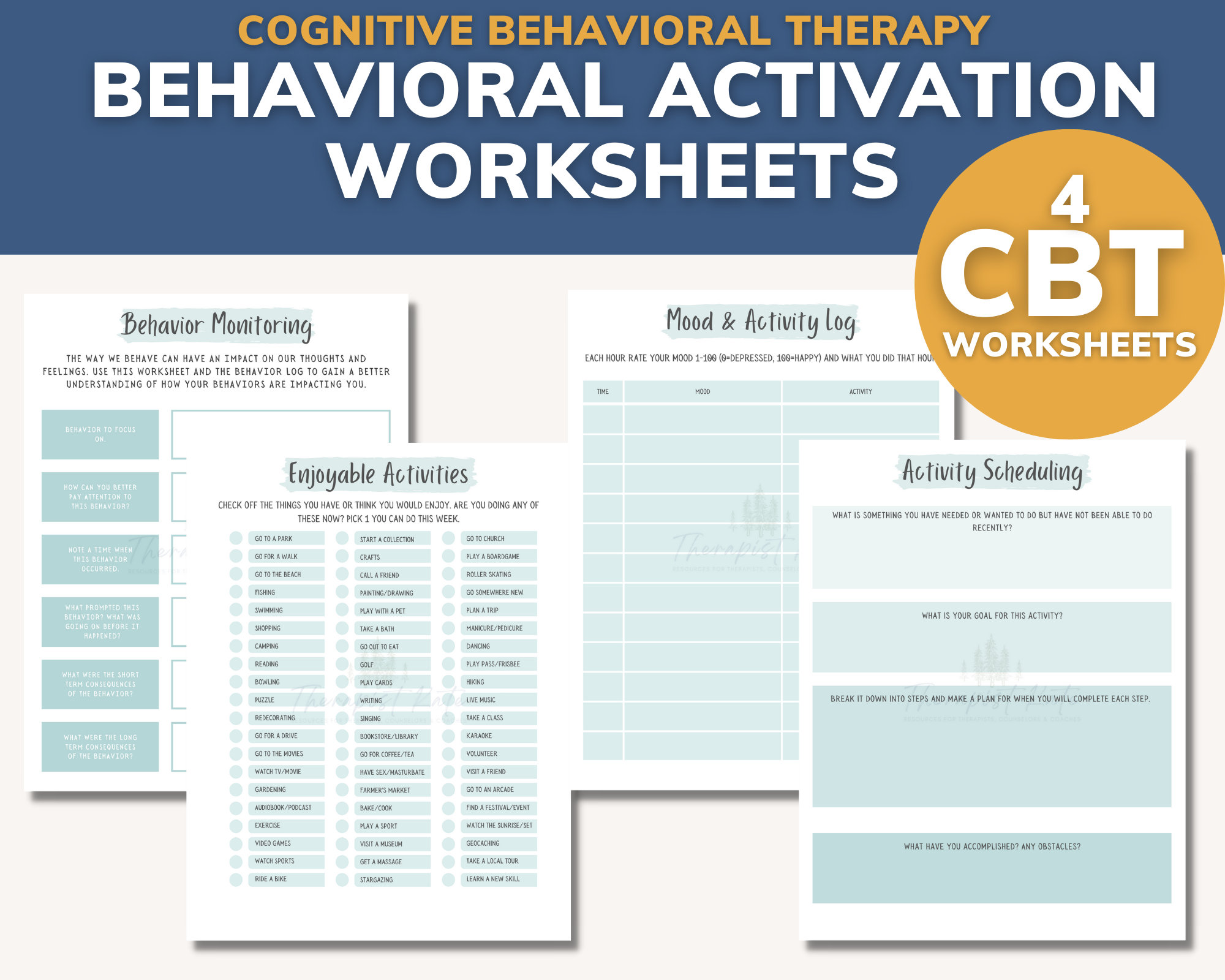 CBT Behavioral Activation Worksheets CBT Worksheets Mood - Etsy