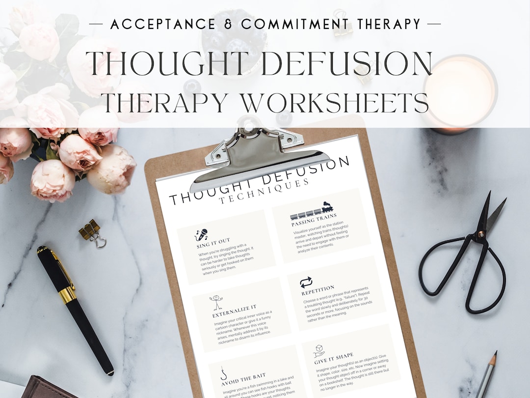 Thought Defusion Worksheets, ACT Worksheets, Acceptance and Commitment Therapy, Cognitive ...
