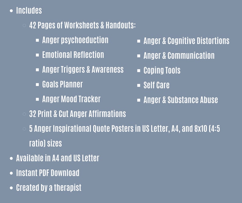 Anger Management Therapy Worksheets for Counselors, Social Workers ...