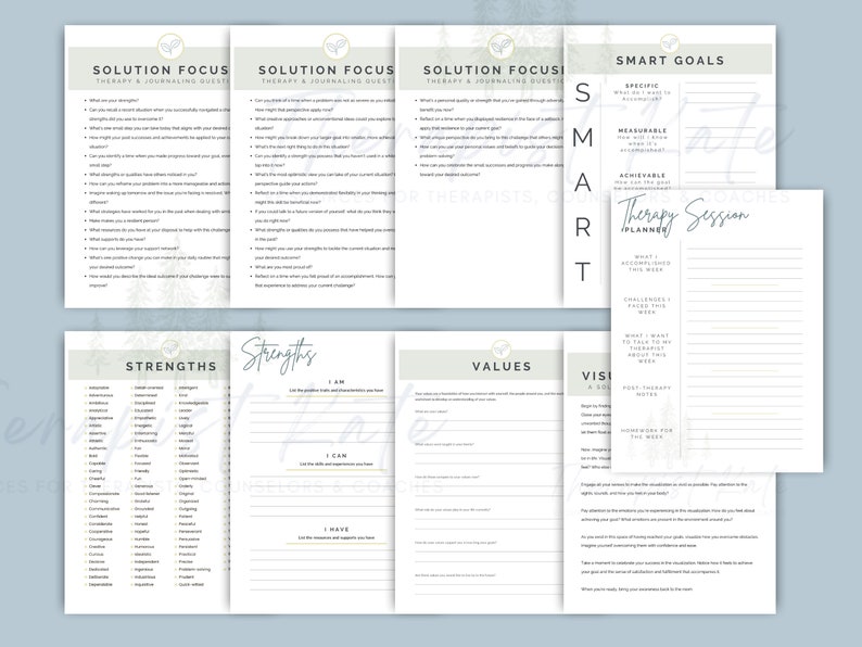 Solution Focused Therapy Worksheet Bundle, SFBT, Therapy Worksheets ...