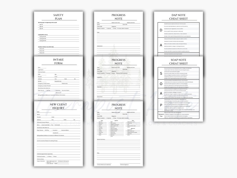 Therapy Forms, Biopsychosocial Assessment, Treatment Plan, Progress ...
