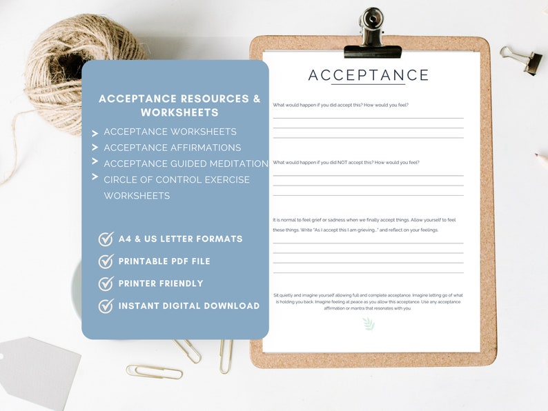 Acceptance Worksheets, ACT Worksheets, Acceptance and Commitment ...