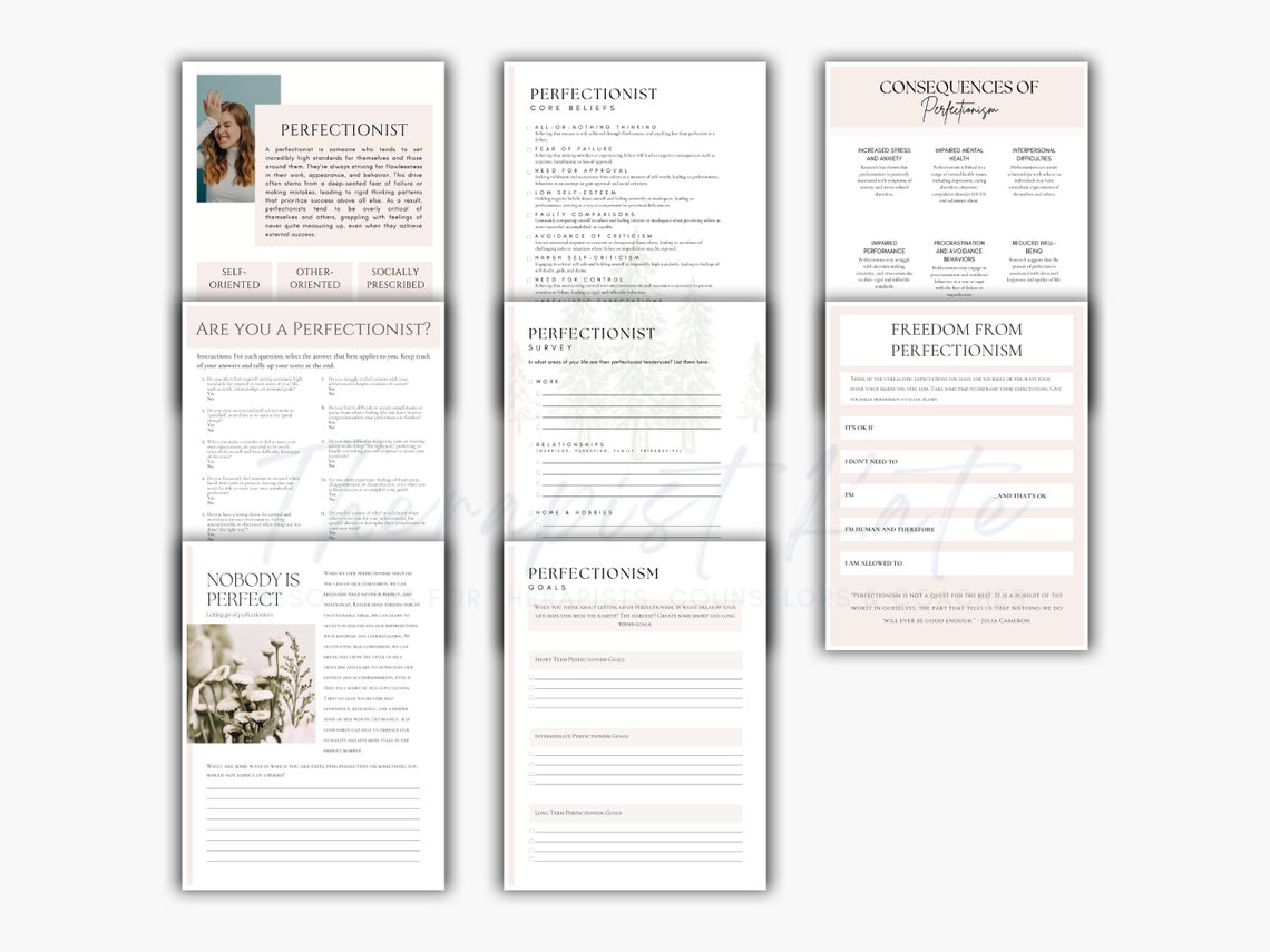 Perfectionism Therapy Worksheets. Anxiety, Burnout, Depression, Self ...