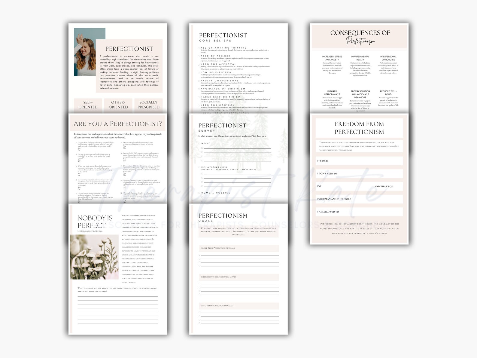 Perfectionism Therapy Worksheets. Anxiety, Burnout, Depression, Self ...