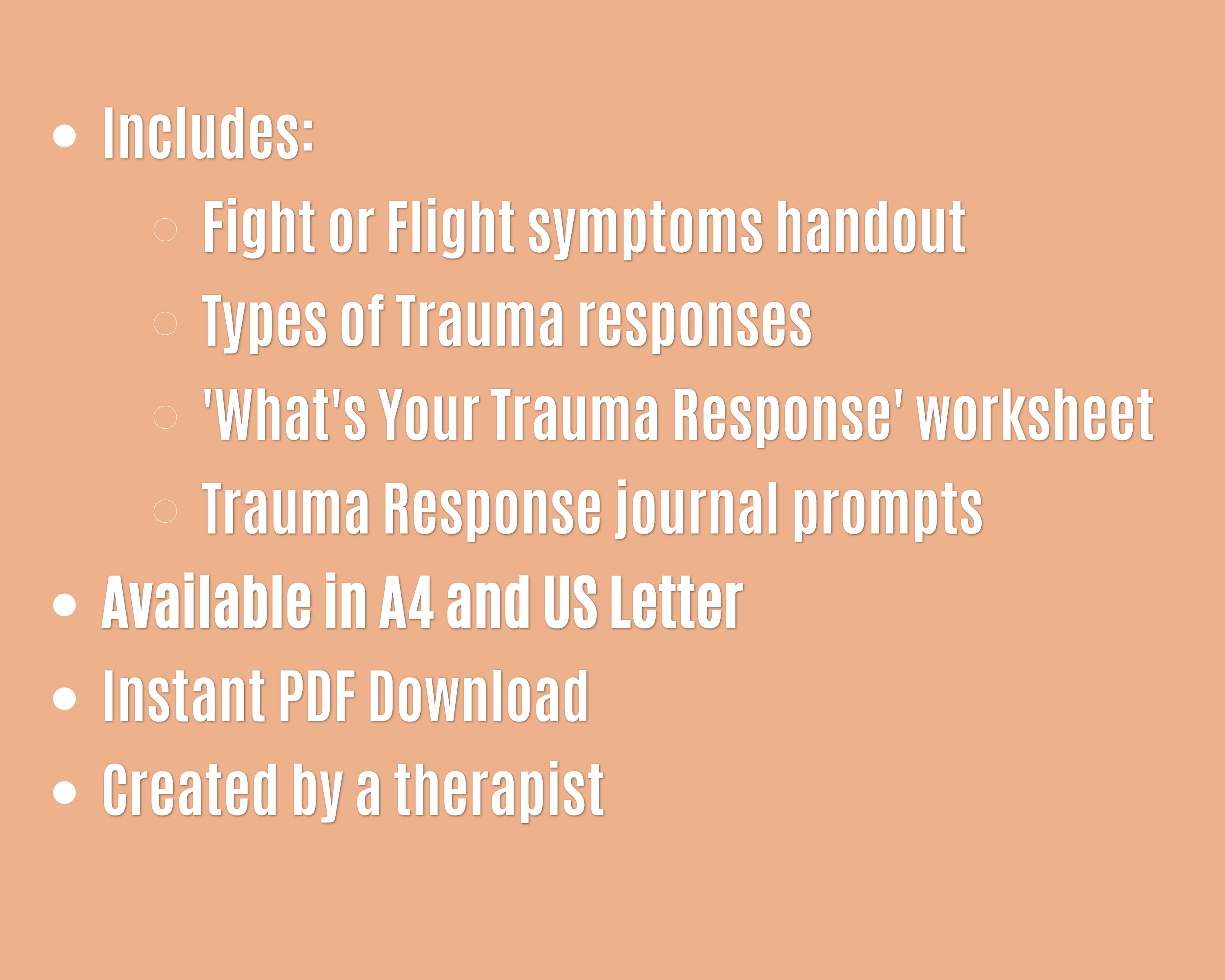Trauma Responses Therapy Worksheets: Fight or Flight, Anxiety (PDF ...