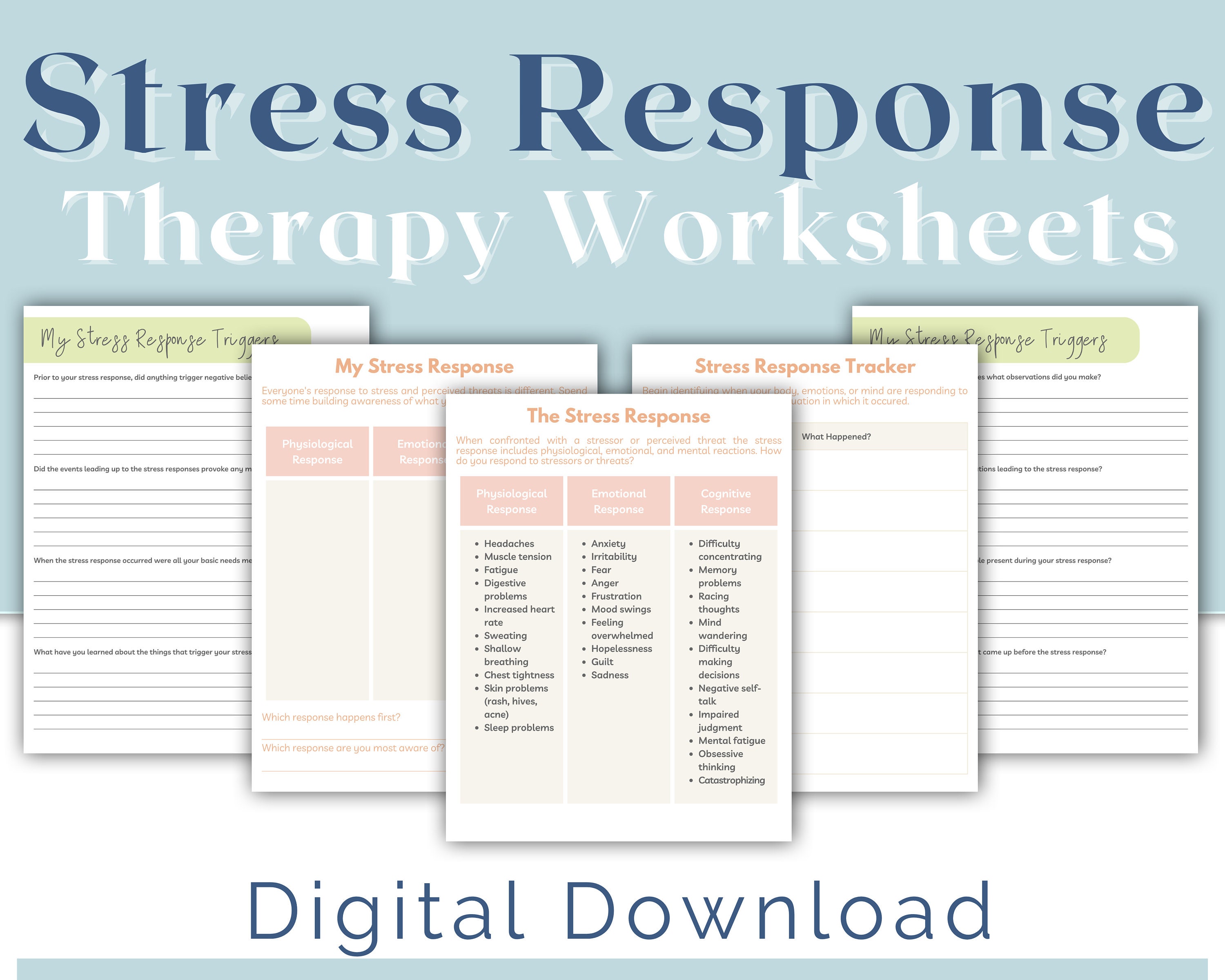 Stress Response Therapy Worksheets for Therapists, Social Workers ...