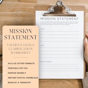 Life Mission Statement Worksheet: Values Clarification, Goal Setting ...