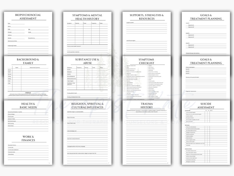 Therapy Forms, Biopsychosocial Assessment, Treatment Plan, Progress ...