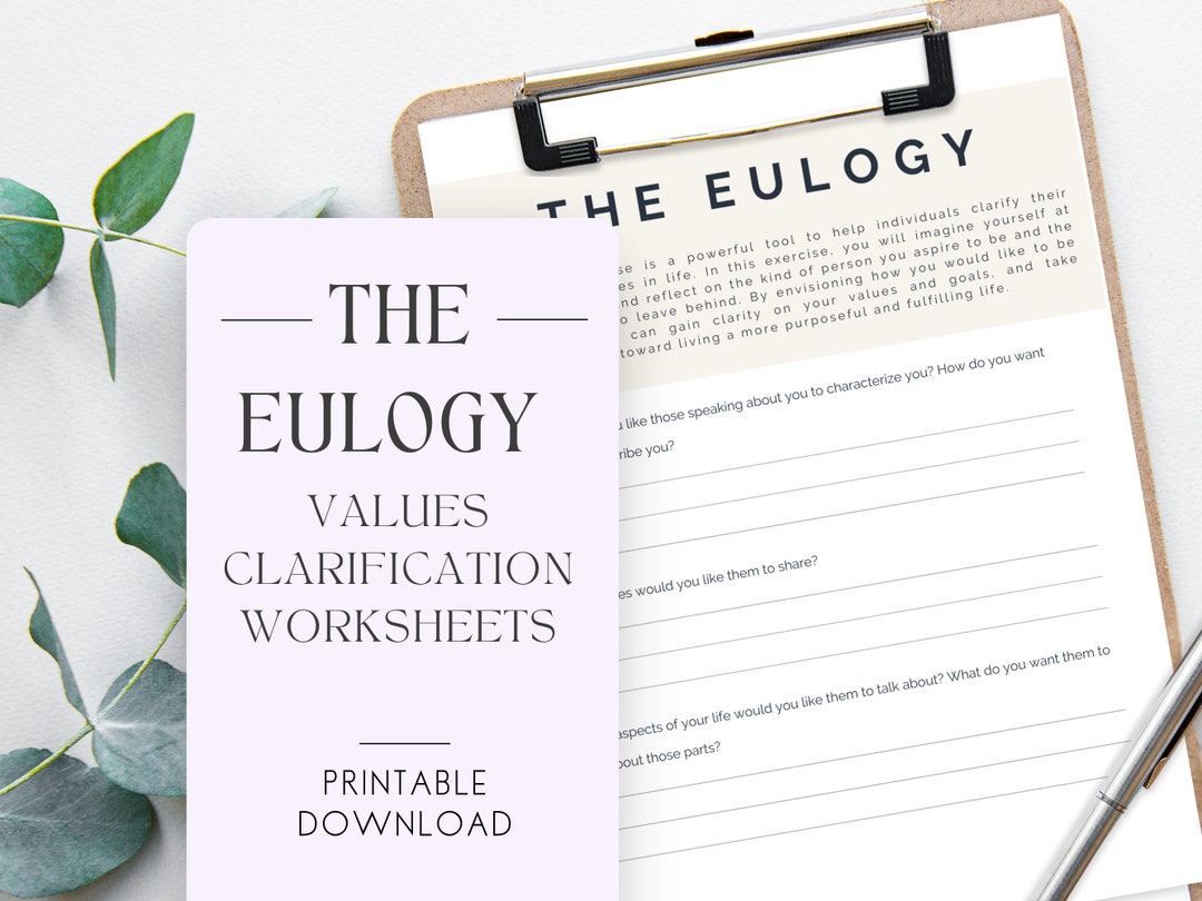 The Eulogy Values Clarification Worksheet, Therapy Worksheets, Solution ...