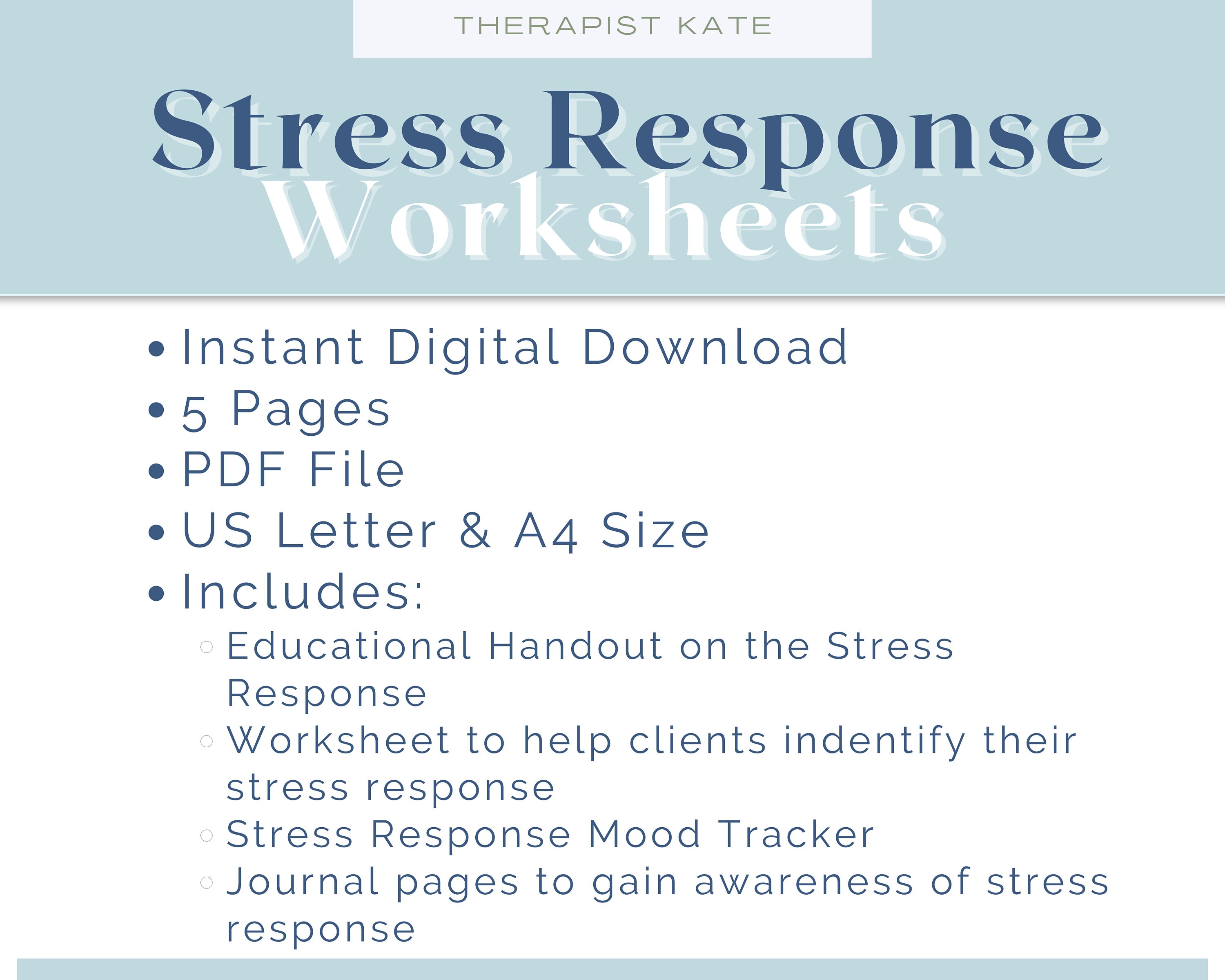 Stress Response Therapy Worksheets for Therapists, Social Workers ...