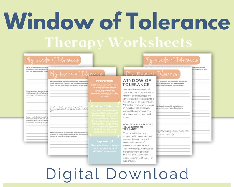 Window of Tolerance Therapy Worksheets, Emotional Regulation, Therapist ...