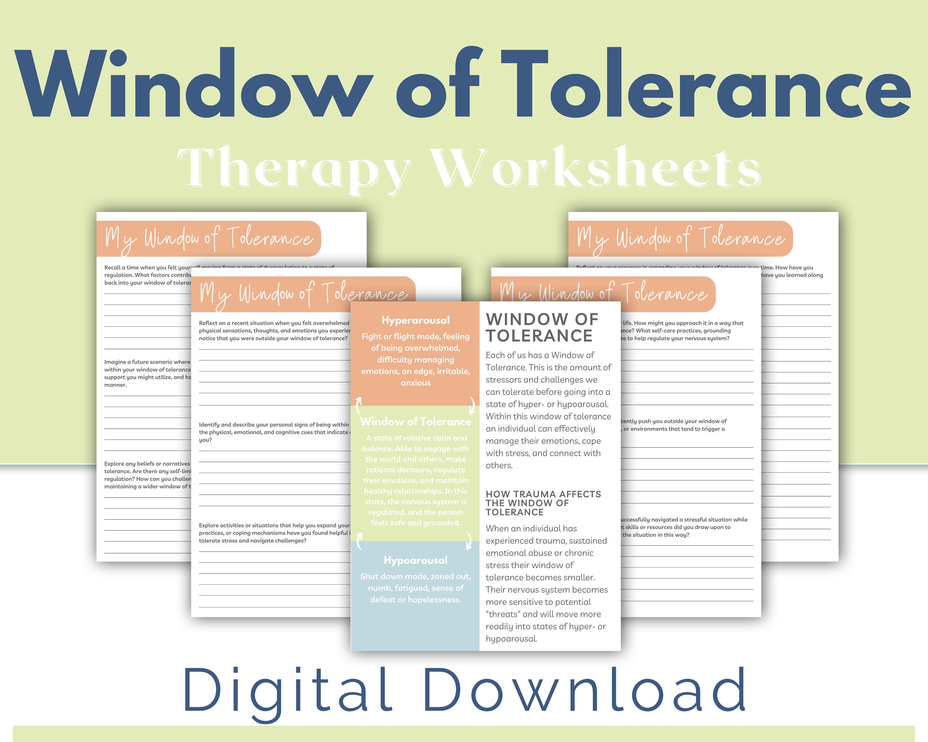 Window of Tolerance Therapy Worksheets, Emotional Regulation, Therapist ...