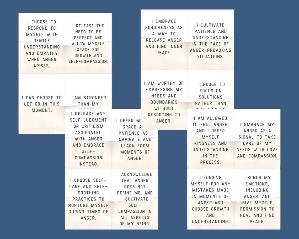 Anger Management Affirmation Cards Therapy Worksheets Social - Etsy