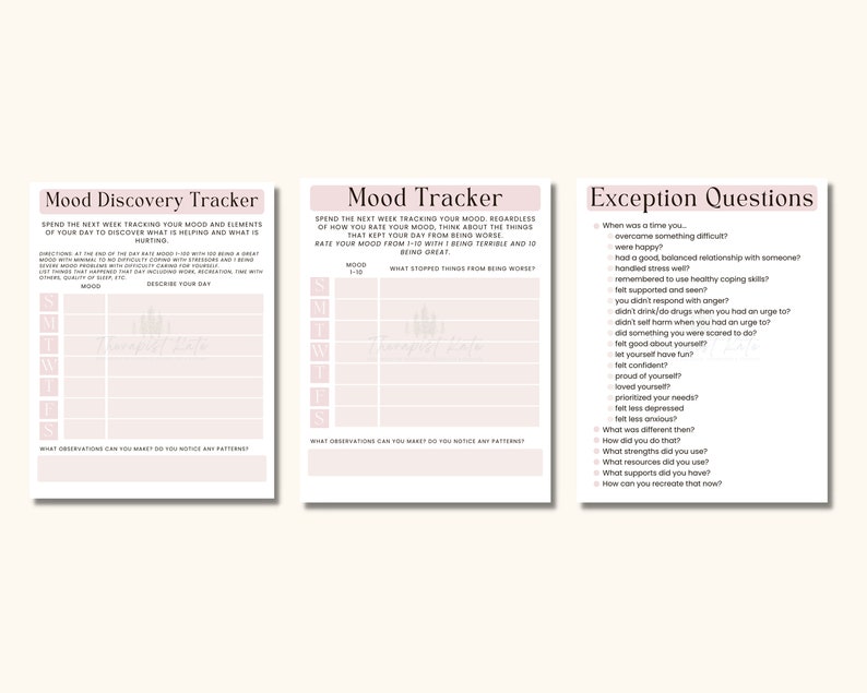 Solution Focused Therapy Worksheets: Goal Setting, Mood Tracker (PDF ...