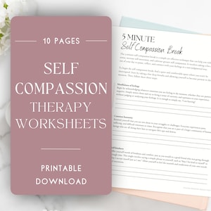 Self Compassion Therapy Worksheets, Anxiety, Burnout, Depression, Self ...