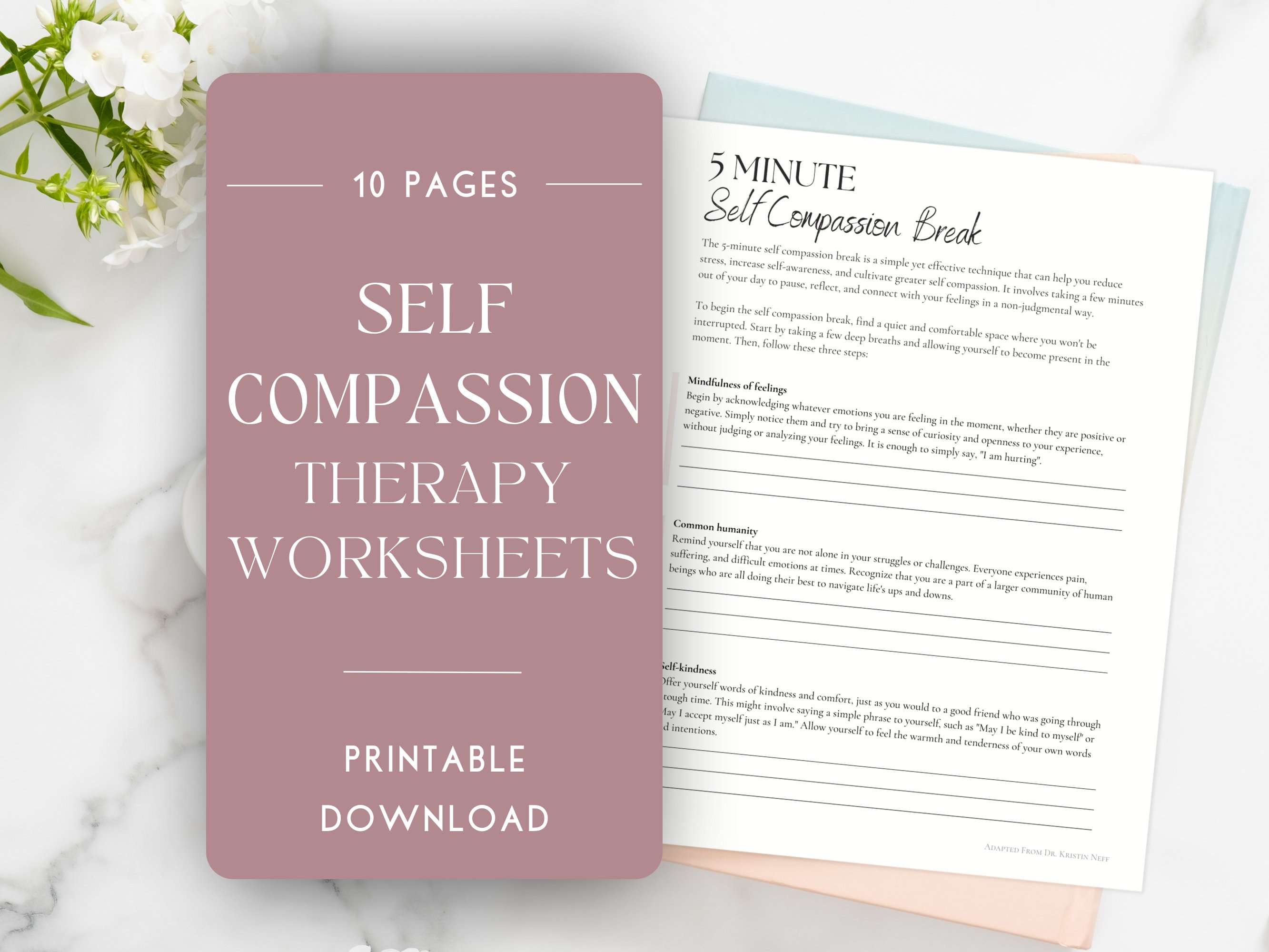 Self Compassion Therapy Worksheets. Anxiety, Burnout, Depression, Self ...