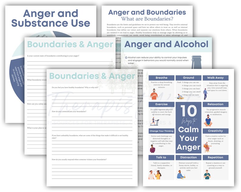 Anger Management Therapy Worksheets for Counselors, Social Workers ...