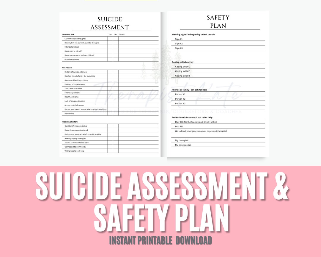 Suicide Assessment, Safety Plan, Therapy Forms, Assessments, Treatment ...