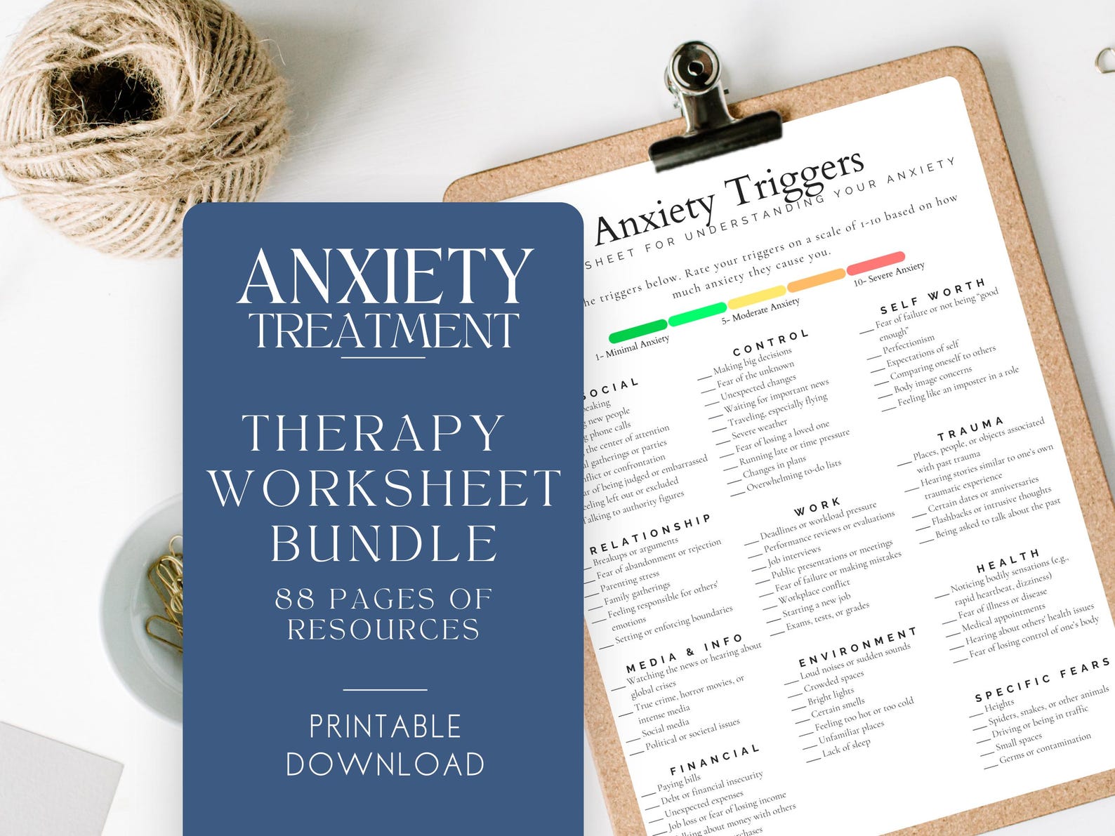 Anxiety Worksheets, Therapy Worksheet Bundles, Anxiety Treatment ...