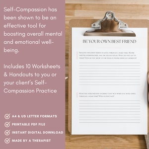 Self Compassion Therapy Worksheets, Anxiety, Burnout, Depression, Self ...