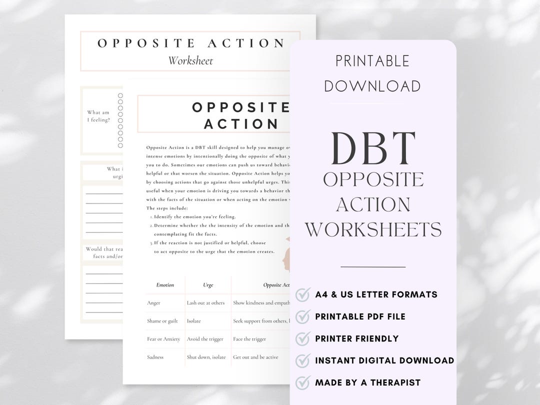 DBT Opposite Action Worksheets, Printable Dialectical Behavioral ...