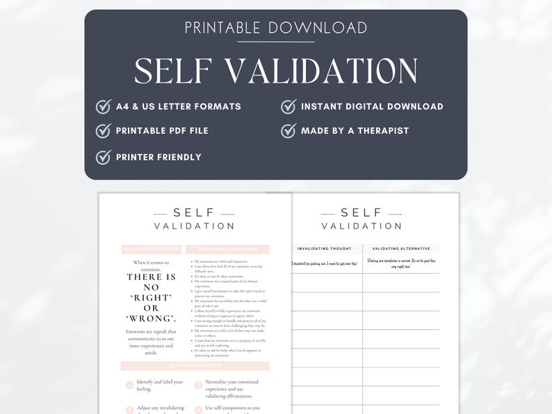 Self Validation Worksheets, DBT Skills, Dialectical Behavioral Therapy ...