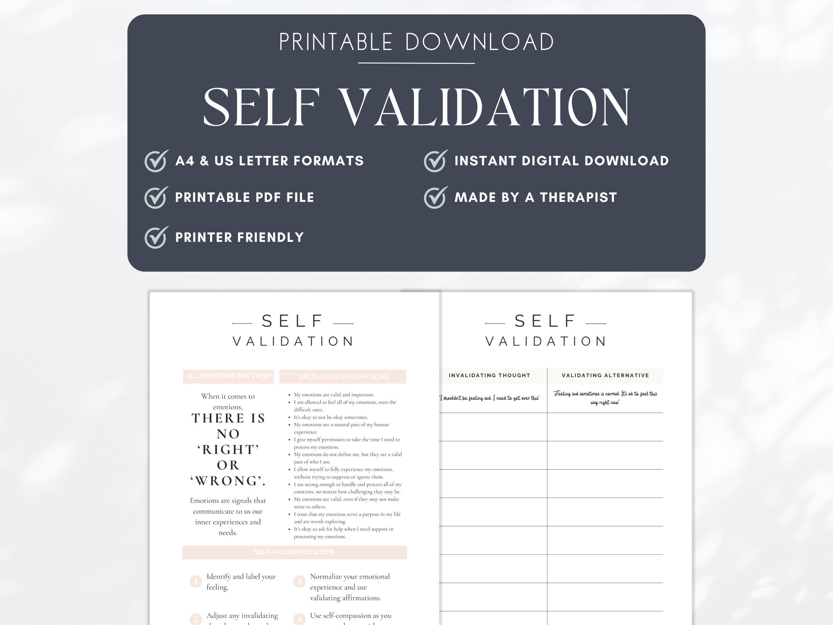 Self Validation Worksheets, DBT Skills, Dialectical Behavioral Therapy ...