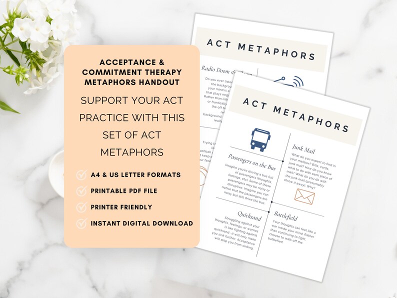 ACT Metaphors Handout: Printable Therapy Worksheets (PDF Download) - Etsy